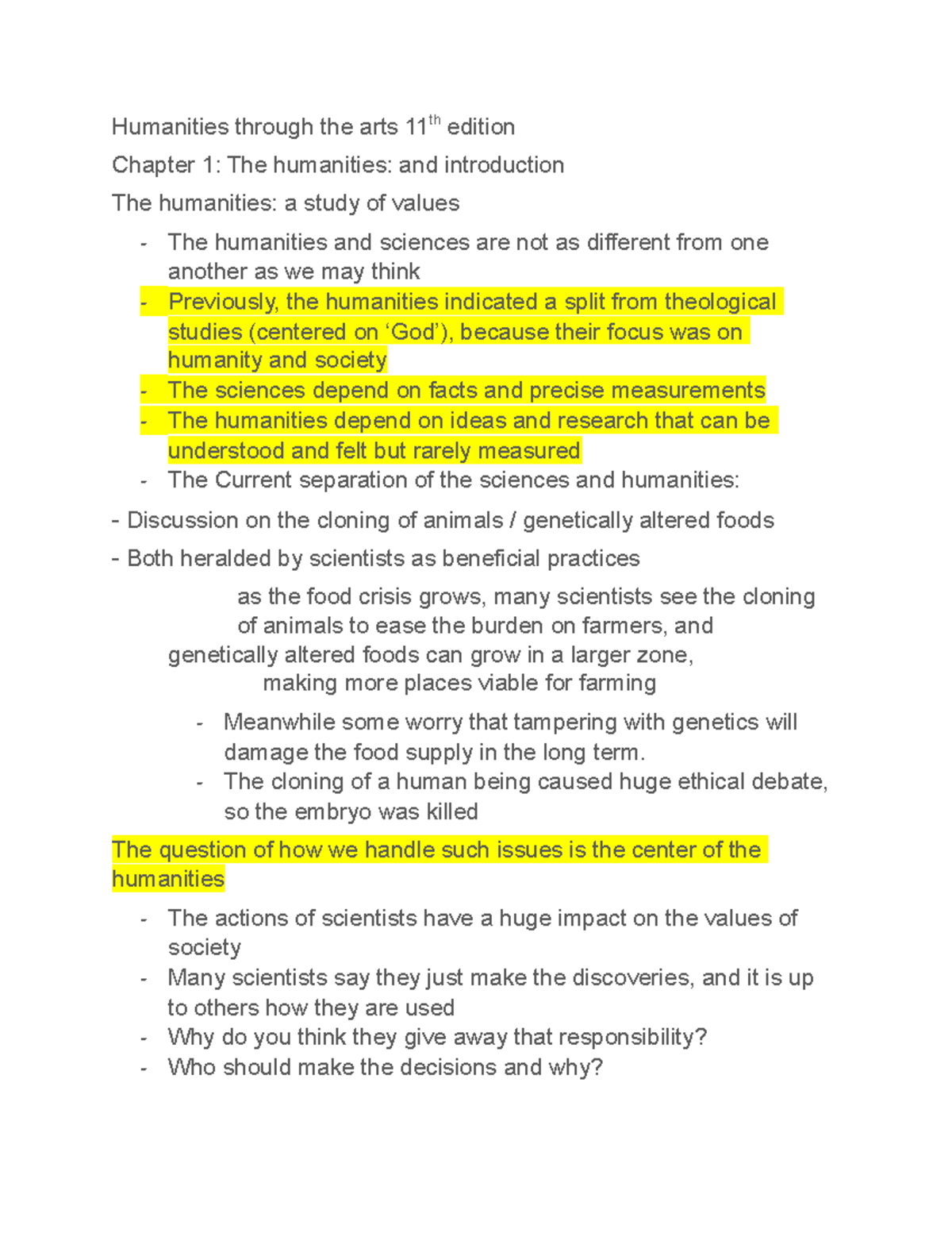 Chapter 1 intro to hum - The Humanities Through the Arts - Humanities ...