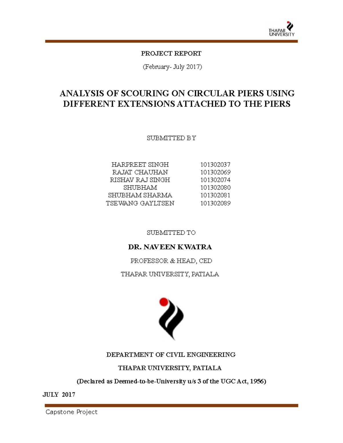 Final Capstone Report on Scouring Analysis of Circular Piers - Studocu