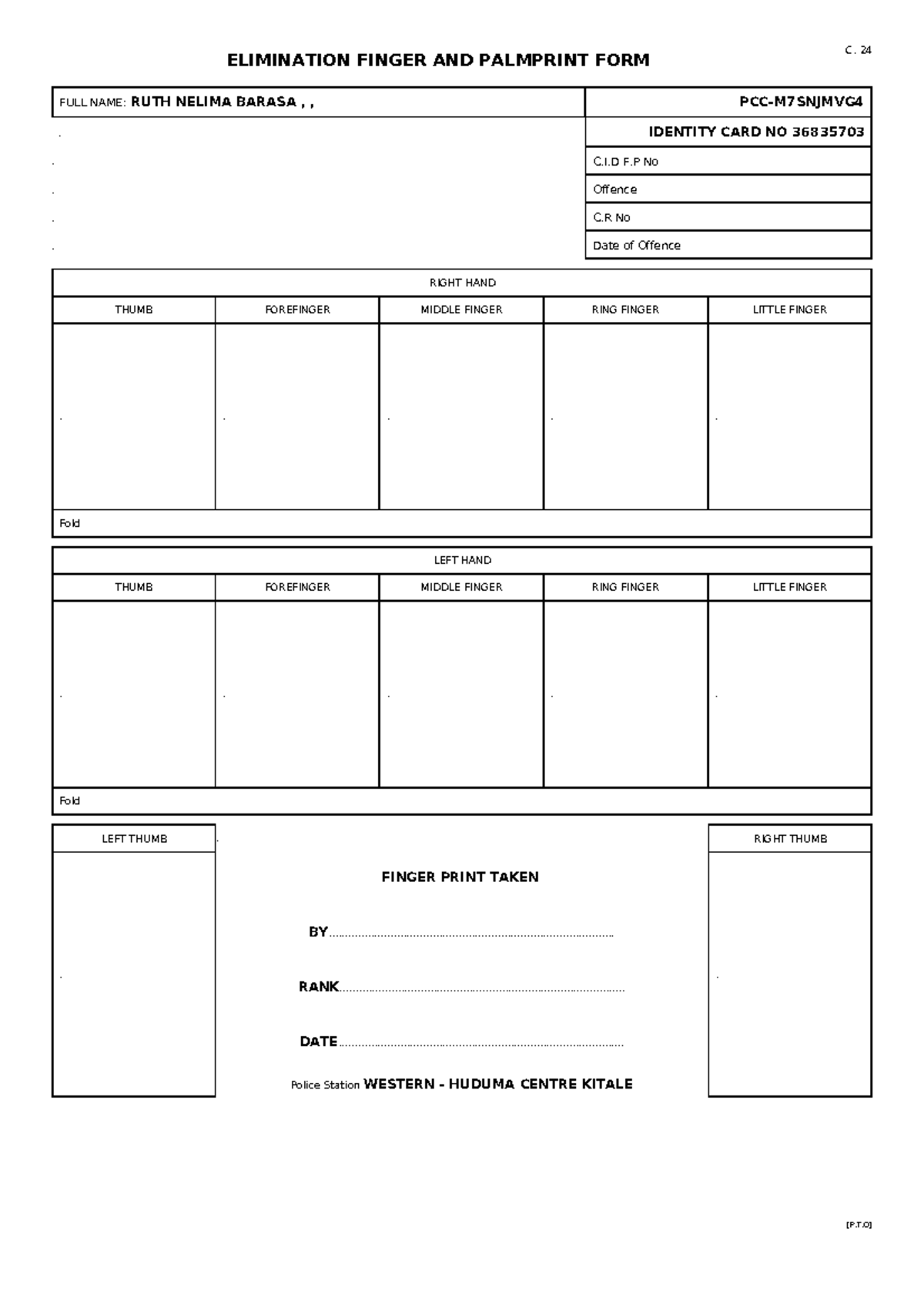 PCC-M7 Snjmvg 4-C24 Finger AND PALM Print FORM - ELIMINATION FINGER AND ...
