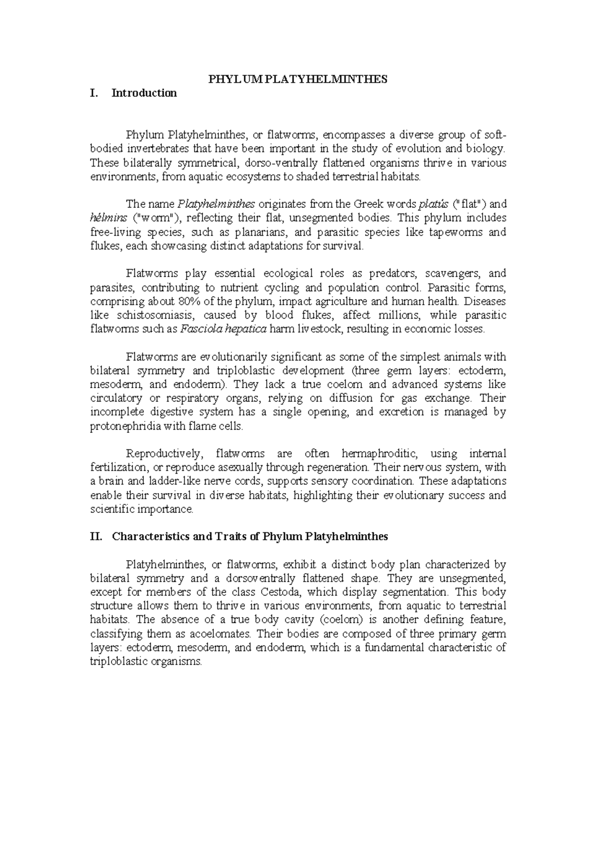 Phylum Platyhelminthes and Nematoda - PHYLUM PLATYHELMINTHES I ...