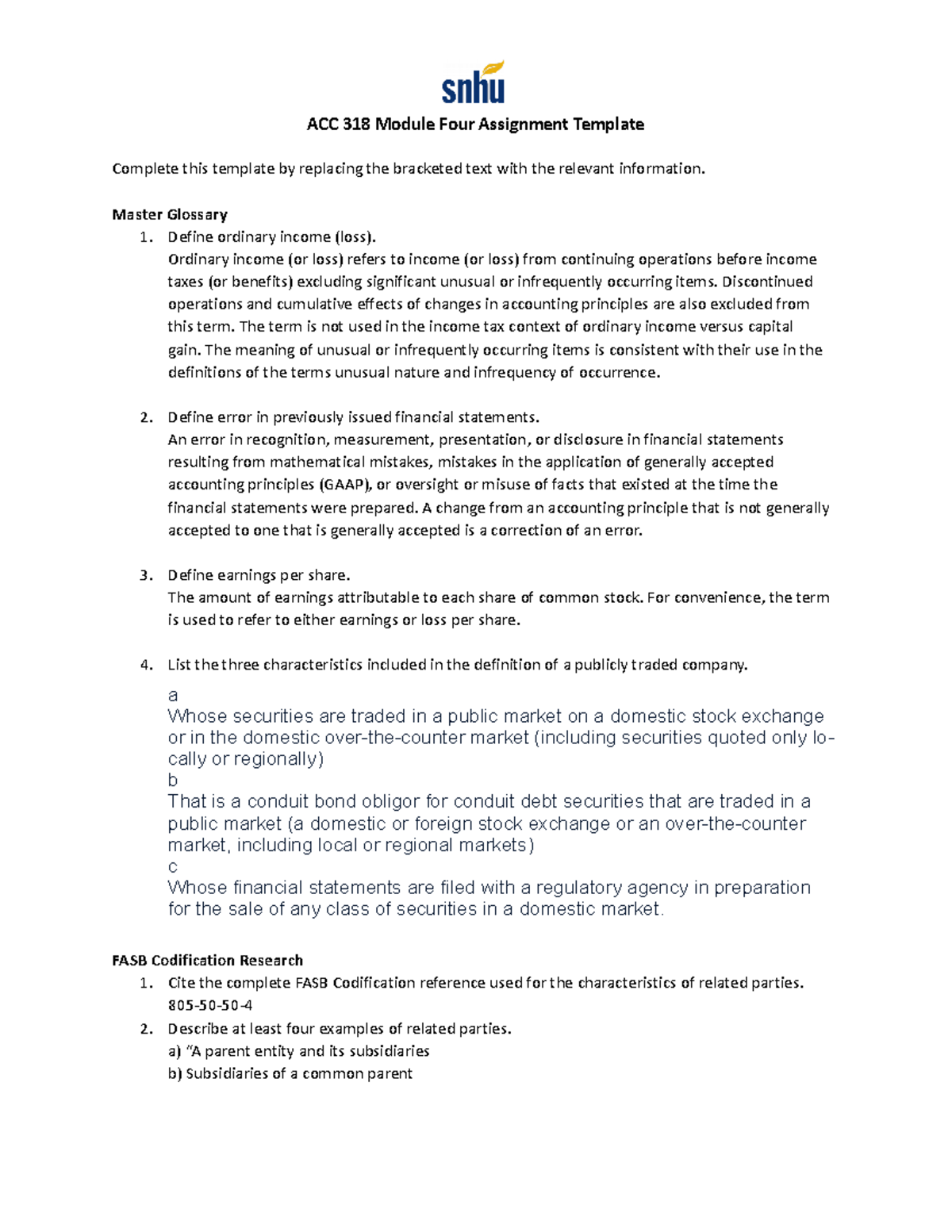 ACC 318 Module Four Assignment Template and Guidance - Studocu