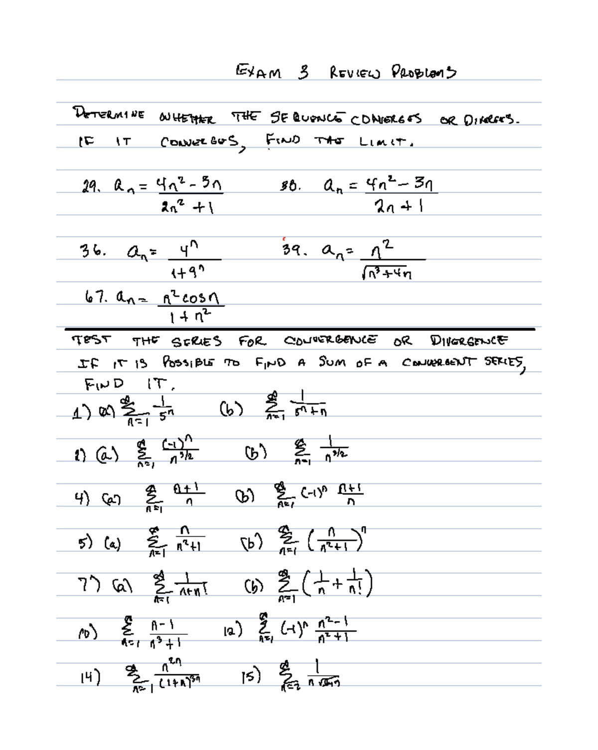 Exam 3 Review - Calculus 2 practice material - EXAM 3 REVIEW PROBLEMS ...