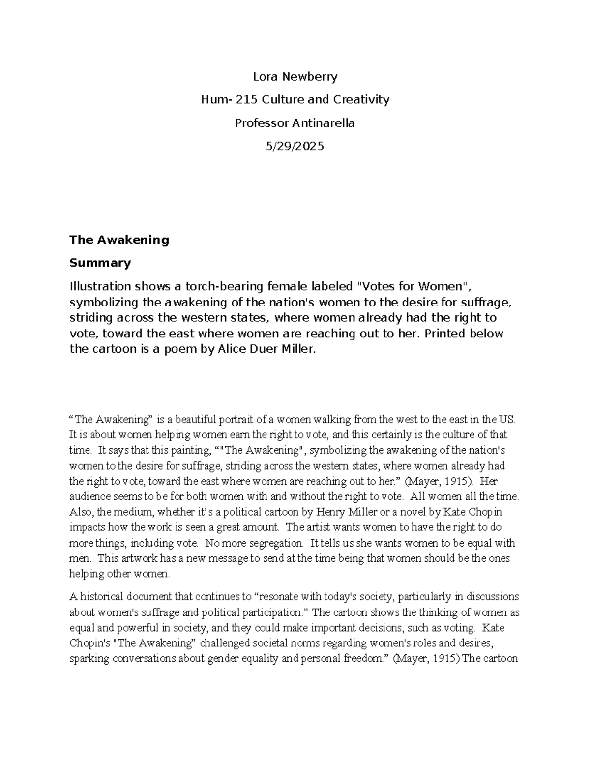 Lora 215 Final Exam: Women's Suffrage and Cultural Awakening Analysis ...