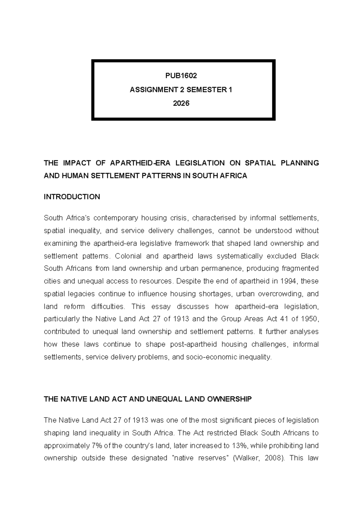 PUB1602 Assignment 2 2026: Legislation's Impact on Spatial Planning in ...