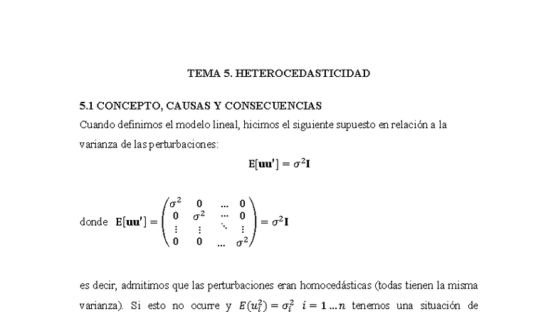 TEMA 5: HETEROCEDASTICIDAD - CONCEPTOS Y PRUEBAS (2025) - Studocu