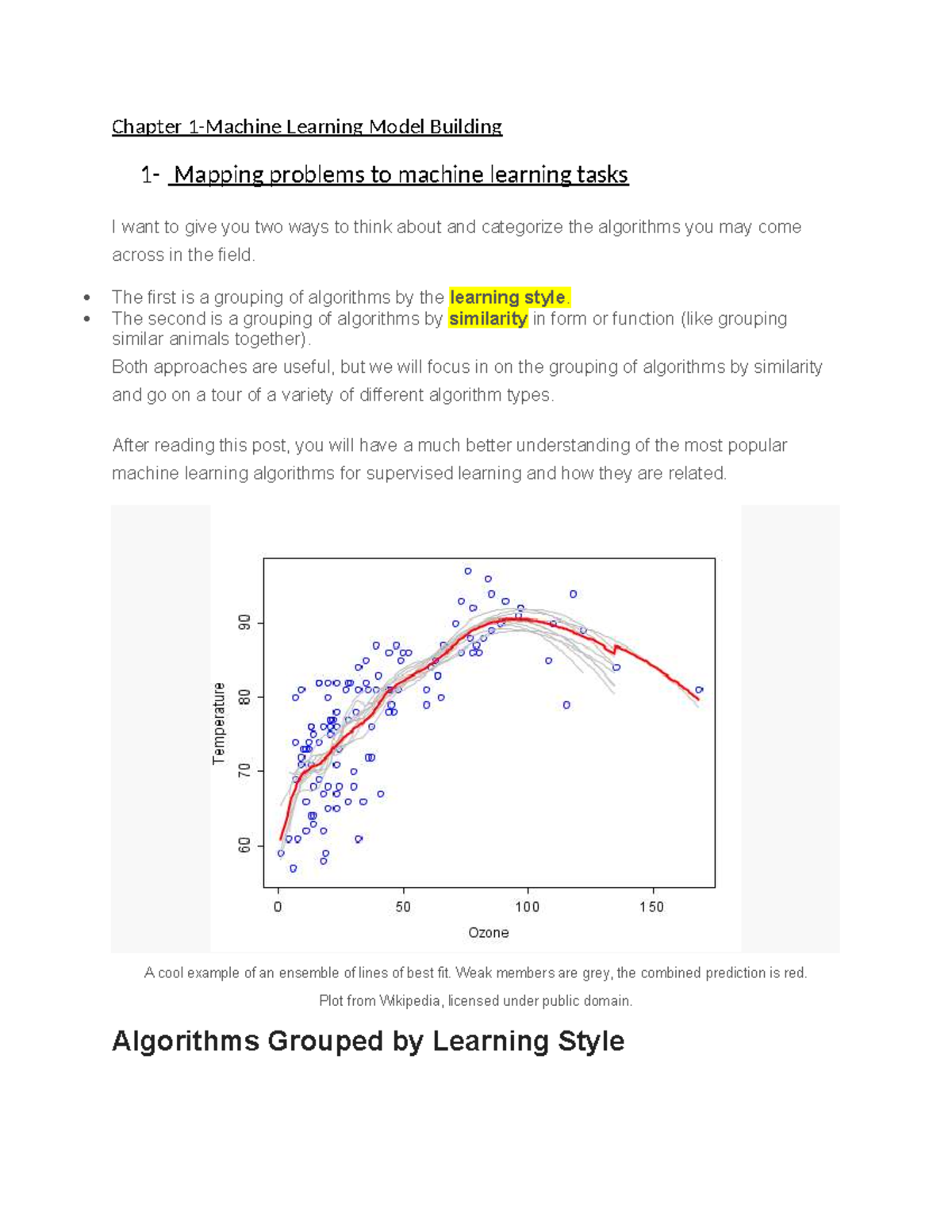 Chapter 1: Learning Models & Algorithm Grouping in ML (409446055) - Studocu