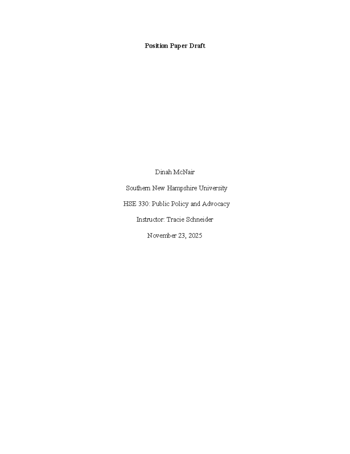 HSE 330: Position Paper Draft on FFPSA and Family Stability - Studocu