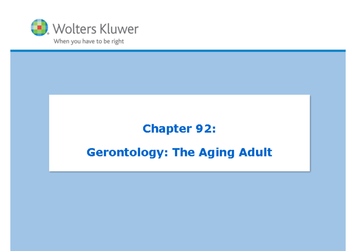 Chapter 92 Study Guide: Gerontology Insights for Aging Adults - Studocu