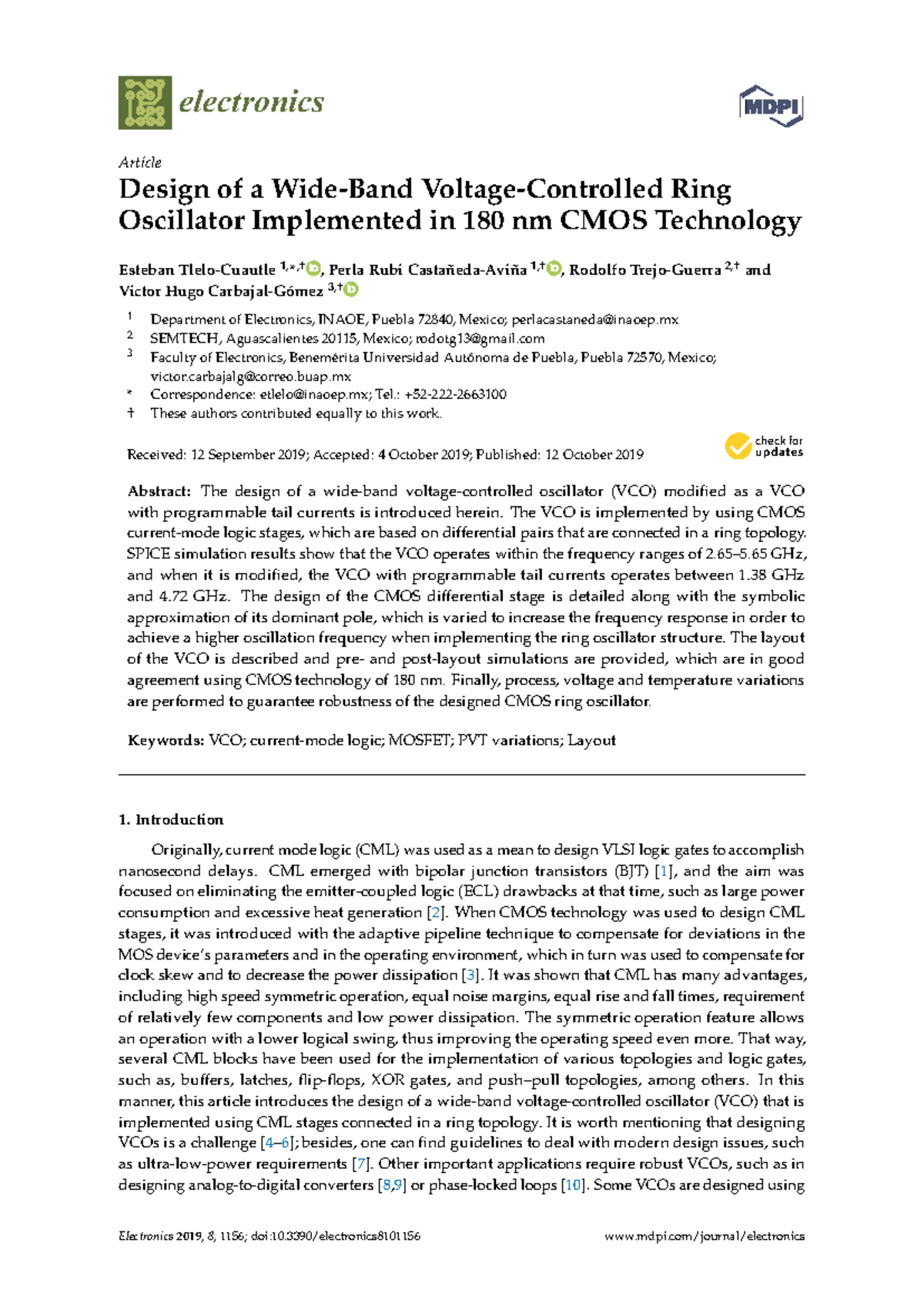 Design of a CMOS Ring Oscillator in 180 nm Technology for VCO ...