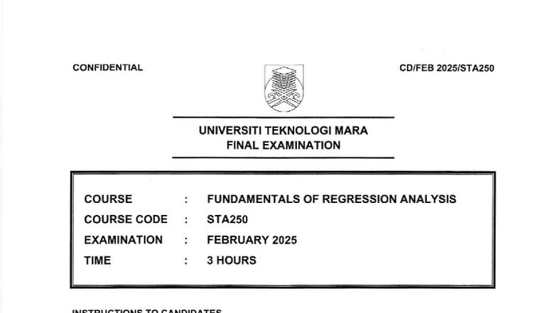 STA250 - Final Exam Paper on Fundamentals of Regression Analysis - Studocu