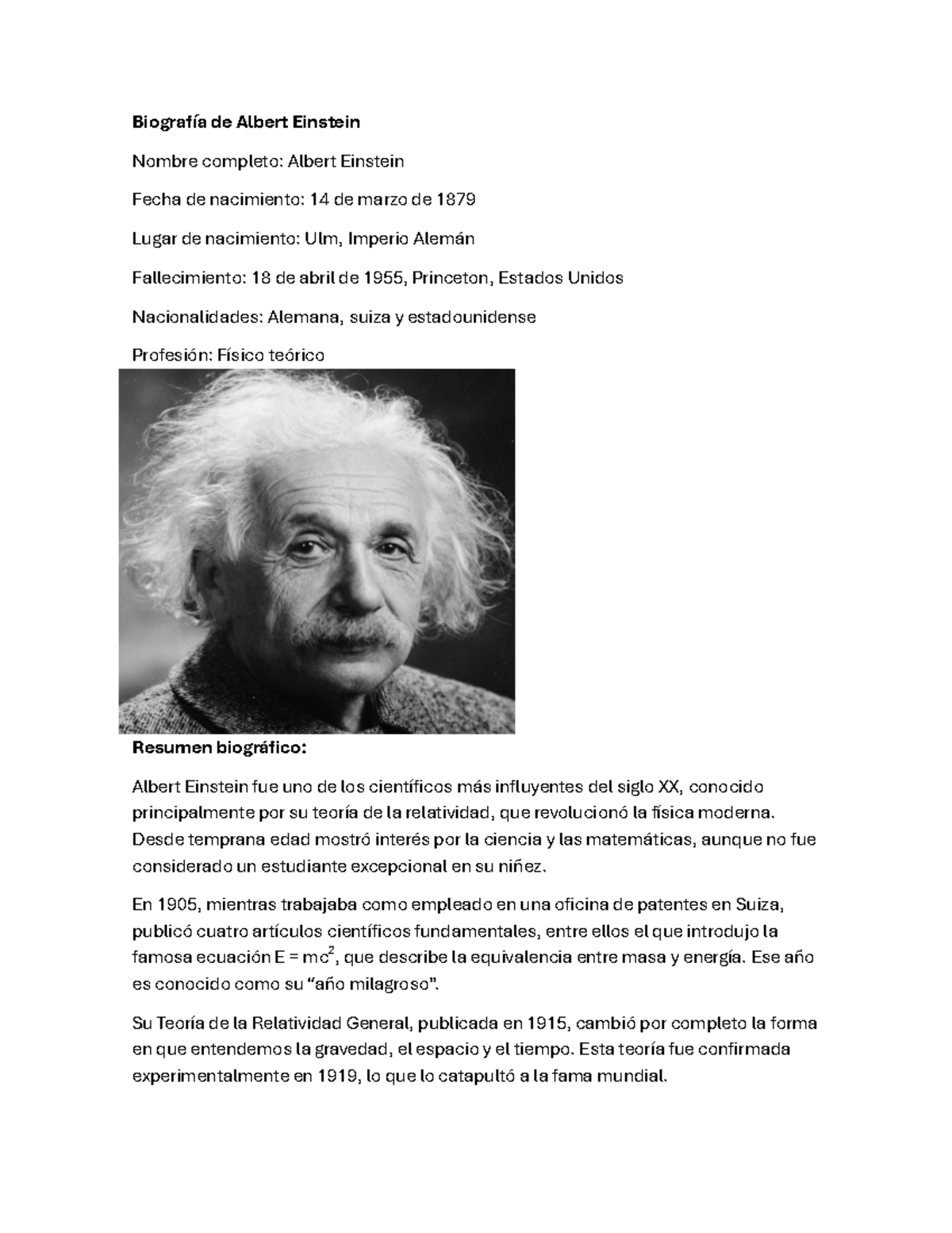 Biografía de Albert Einstein: El Genio de la Relatividad - Studocu