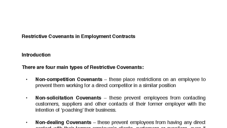 Restrictive Covenants in Employment Contracts: Key Insights and ...