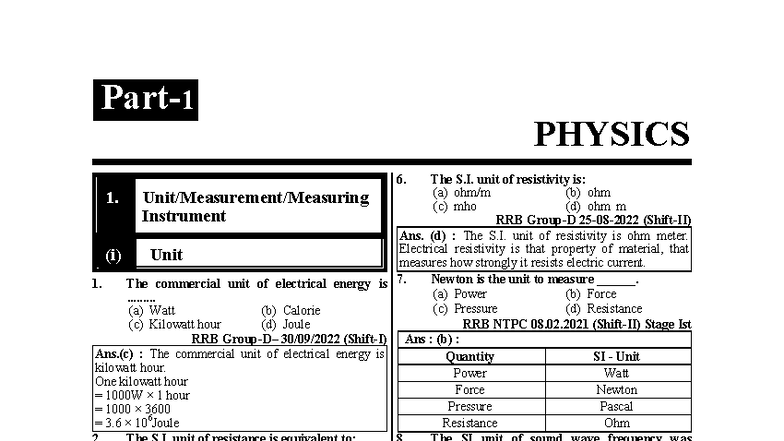 PHYSICS 6. Final Exam: Key Concepts and Units in Electricity - Studocu