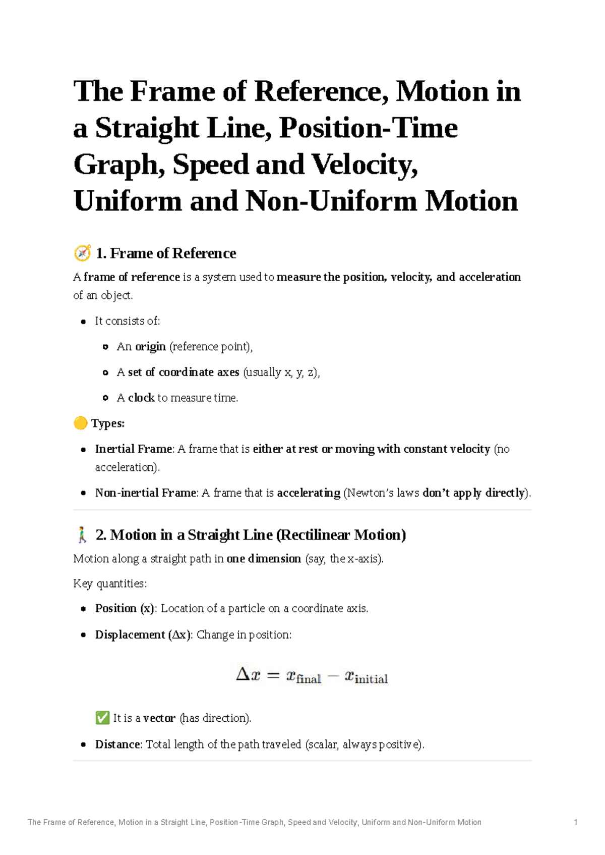 Physics 101: Frame of Reference, Motion, Graphs, Speed & Velocity - Studocu