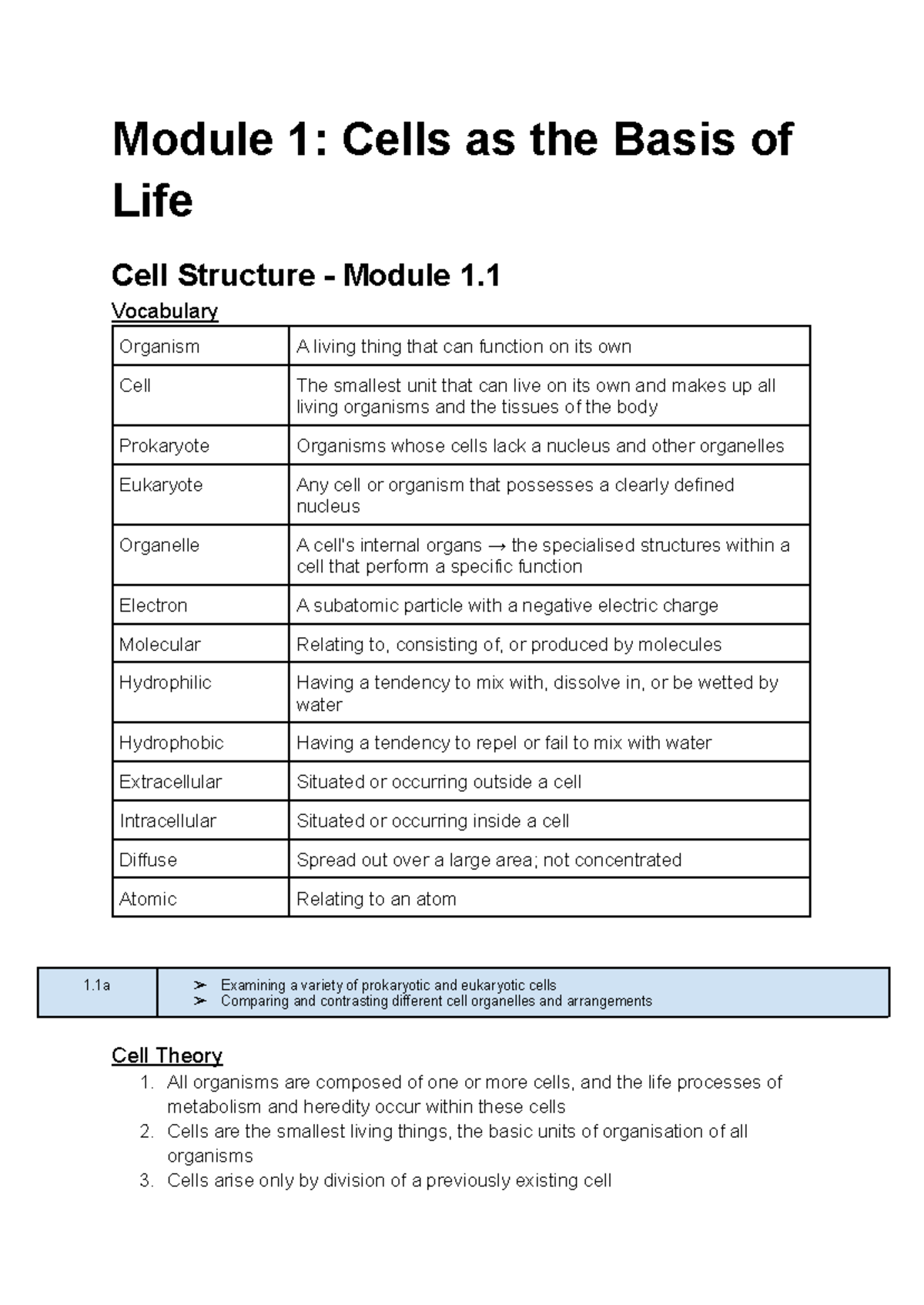 Biology Notes Yr 11 2025: Module 1 - Cells as the Basis of Life - Studocu