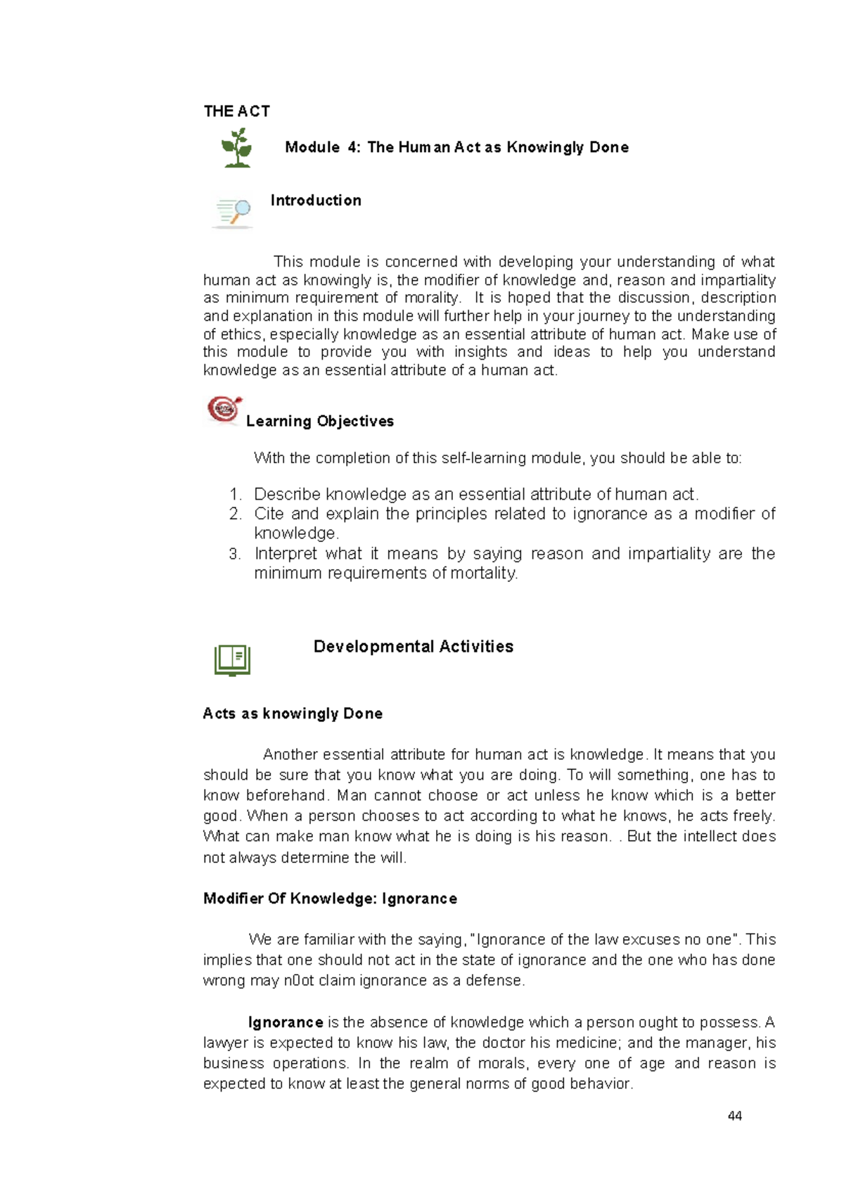 Lesson 4 The Human Act as Knowingly Done - THE ACT Module 4: The Human ...