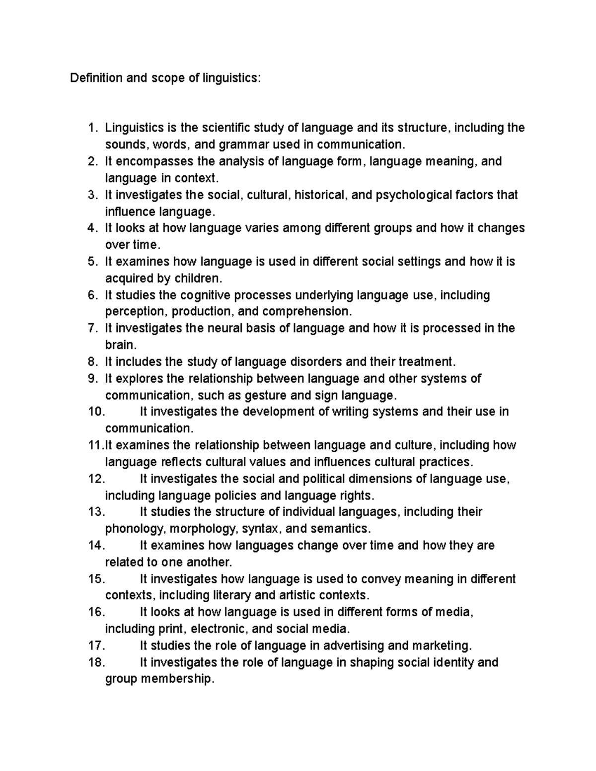 Definition and scope of linguistics - Definition and scope of ...