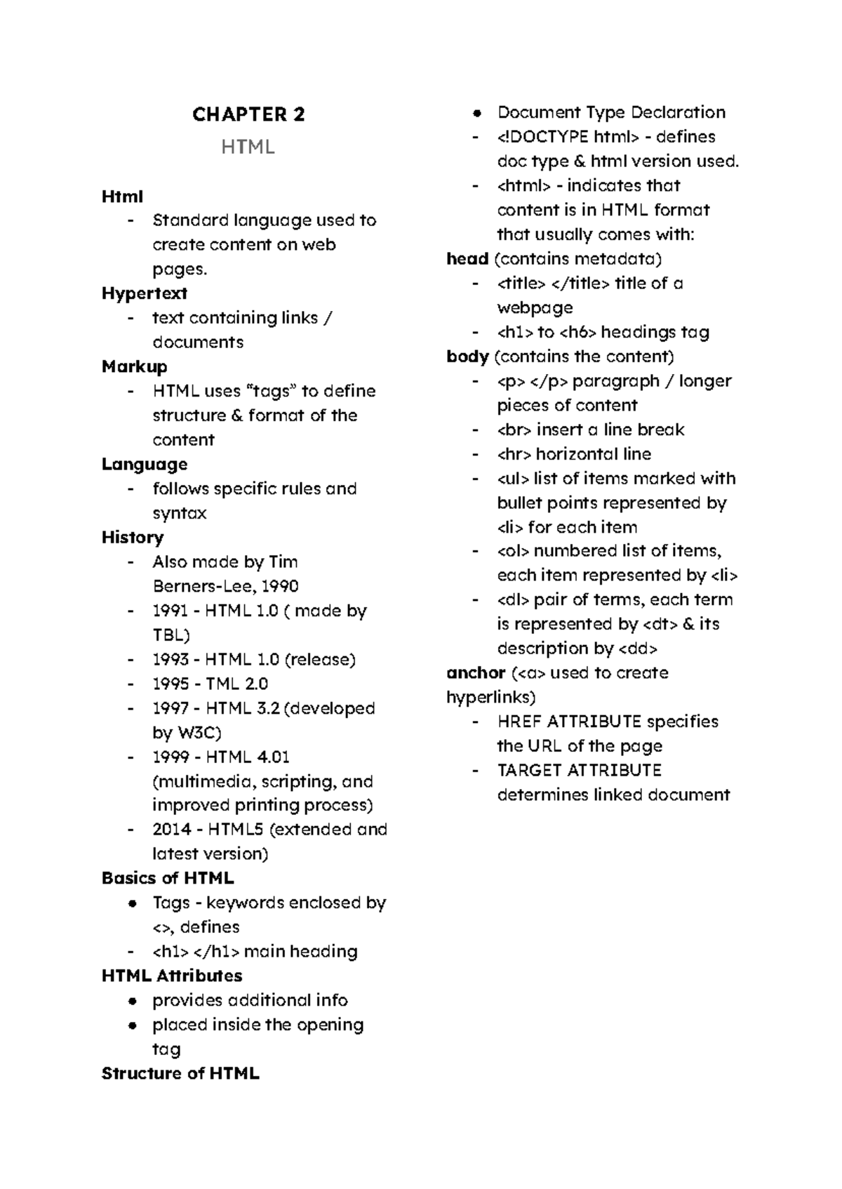 Chapter 2 - html - CHAPTER 2 HTML Html - Standard language used to ...