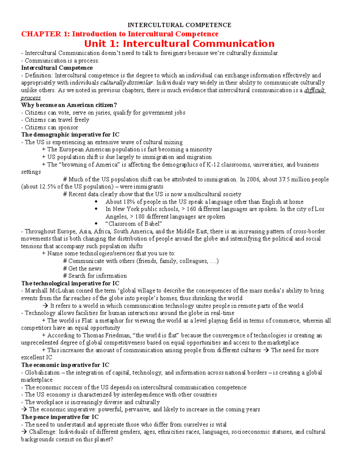 Intercultural Competence CH 1: Understanding Communication and ...