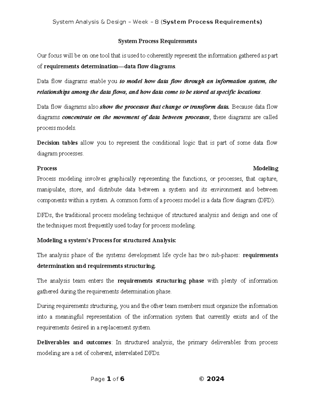 Week 8 - System Process Requirements Using DFDs - Studocu