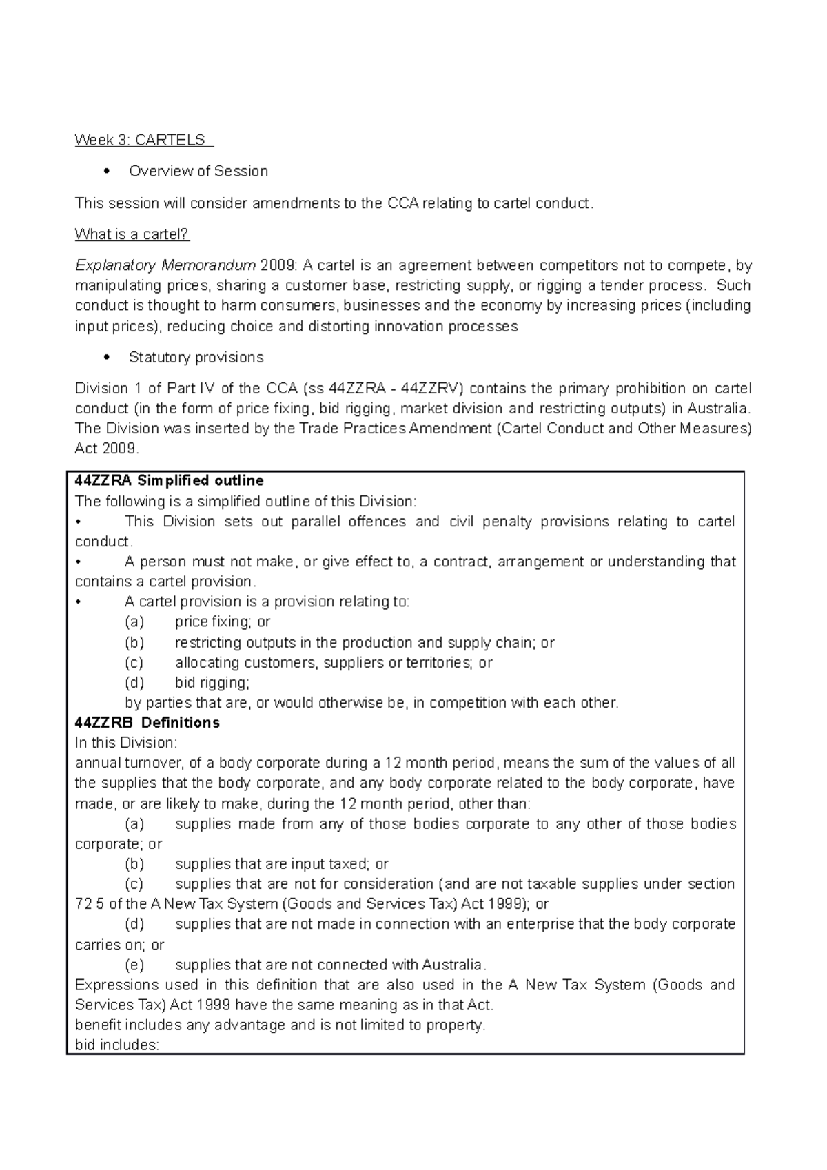 Week 3 CCA Lecture: Understanding Cartel Provisions and Conduct - Studocu
