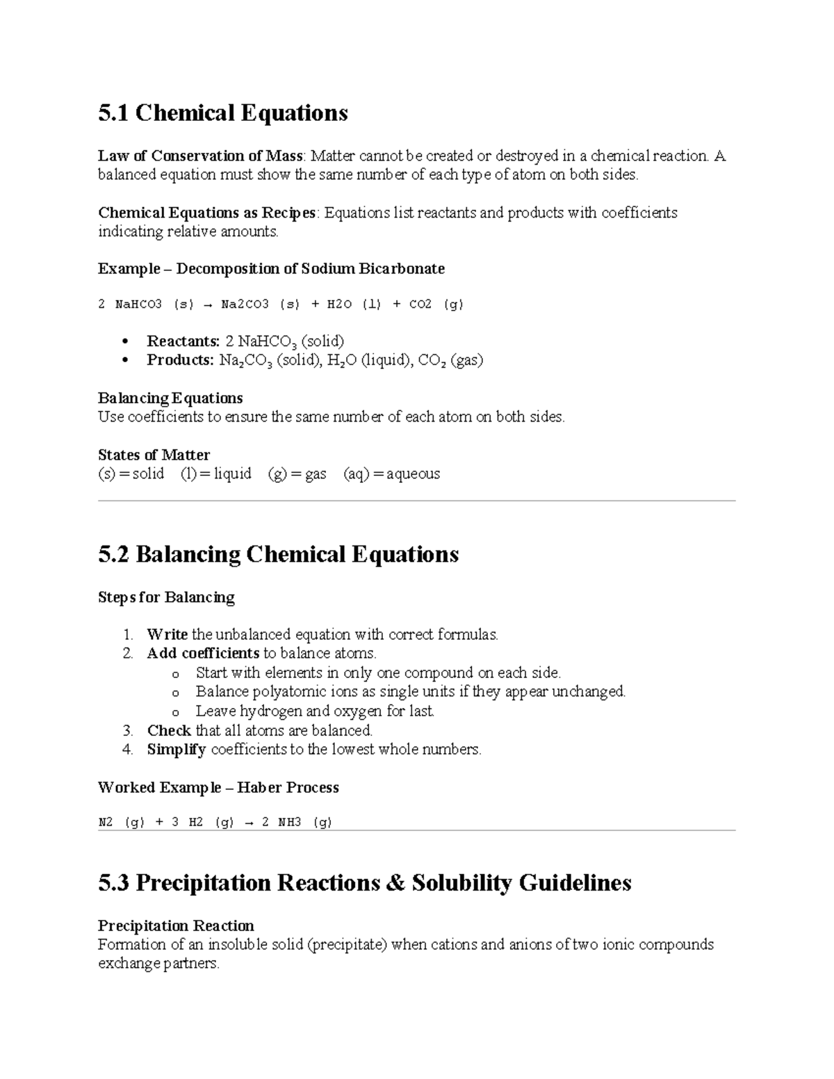 Chemical Reactions & Equations: Balancing & Precipitation Guidelines - Studocu