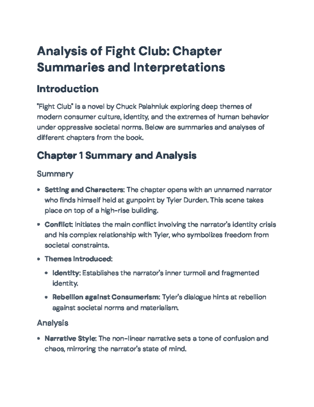 Analysis Guide: Fight Club Chapters Summary & Themes (ENG 101 ...