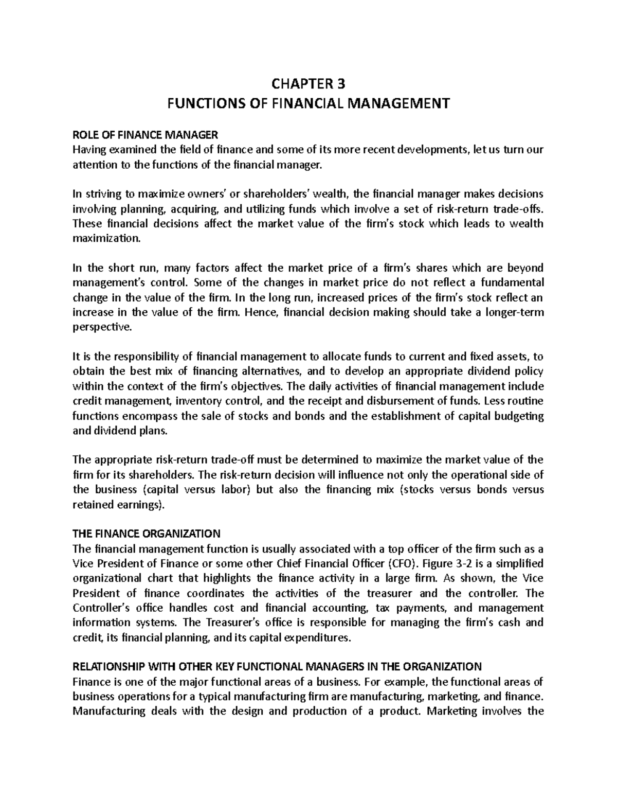 Chapter 3: Functions of Financial Management Explained - Studocu