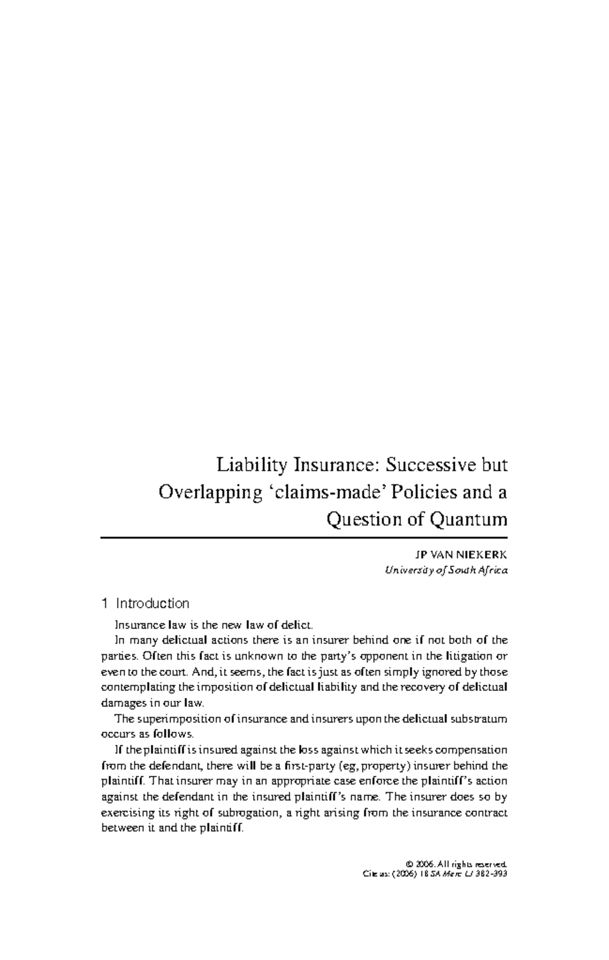 Liability Insurance: Overlapping Claims-Made Policies & Quantum Issues ...