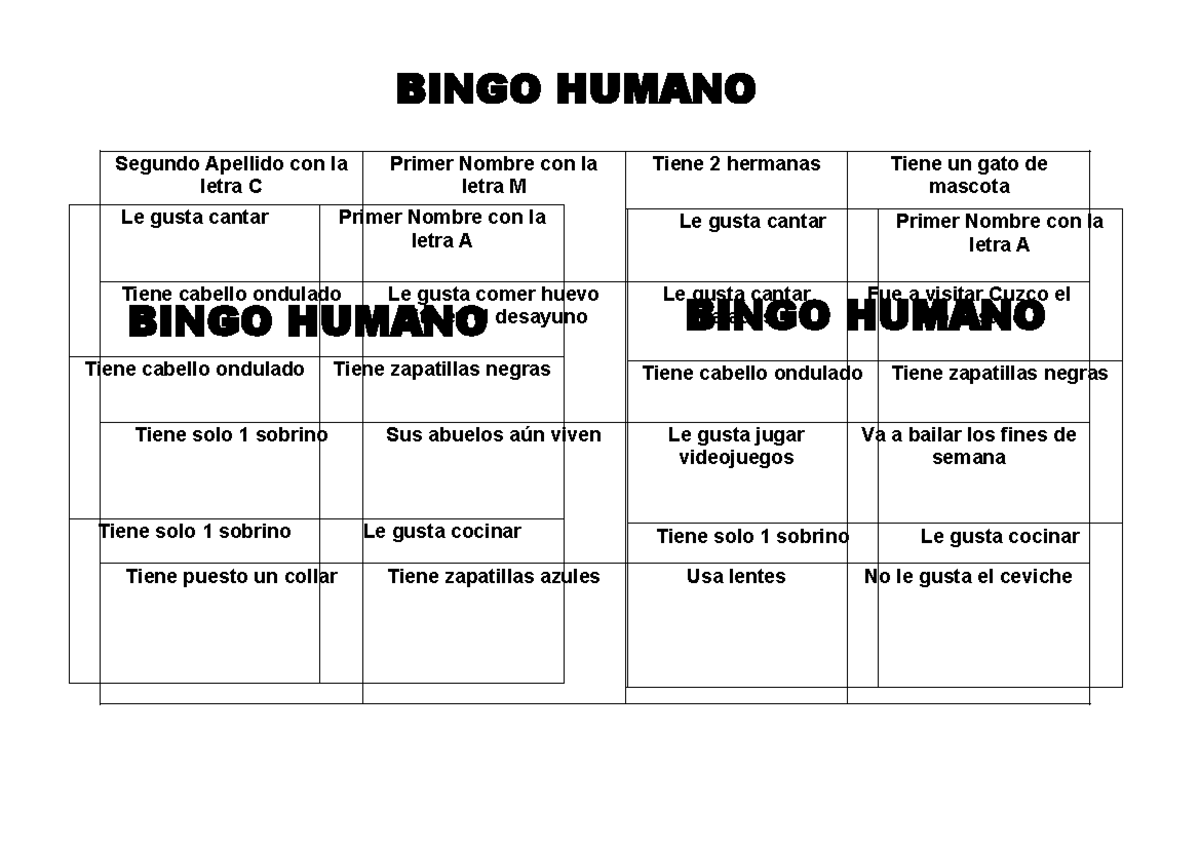 Dinamica Integración - Bingo Humano Actividad Interactiva - Studocu