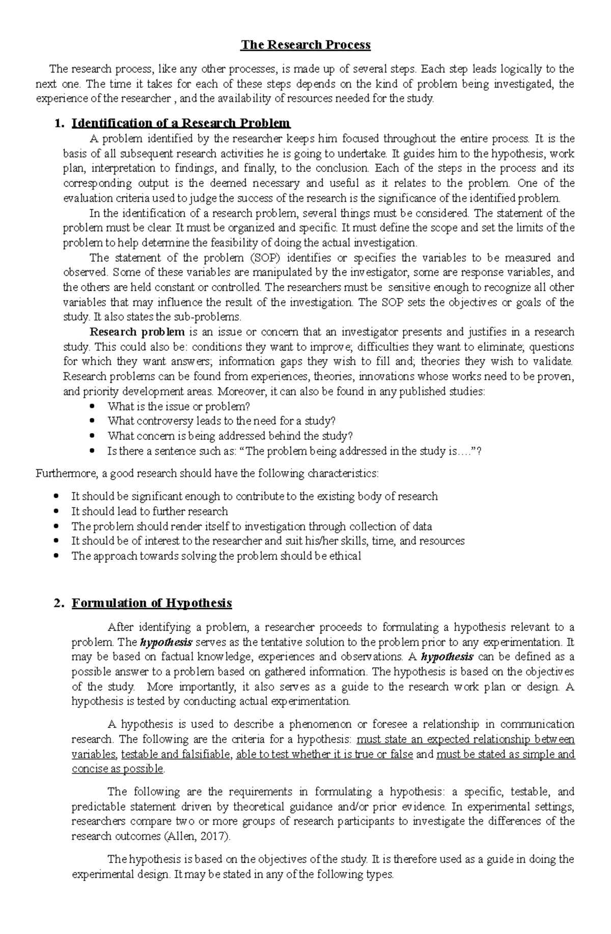 Research Process: Steps in Identifying Problems and Formulating ...
