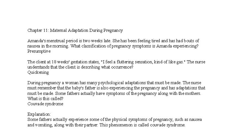 Chapter 11: Maternal Adaptation During Pregnancy - OB Quizlet Study ...