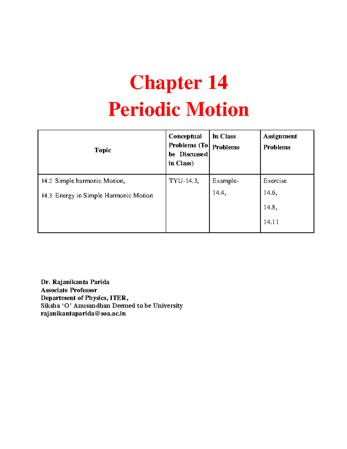 Chapter 14: Periodic Motion - Simple Harmonic Motion Concepts and ...