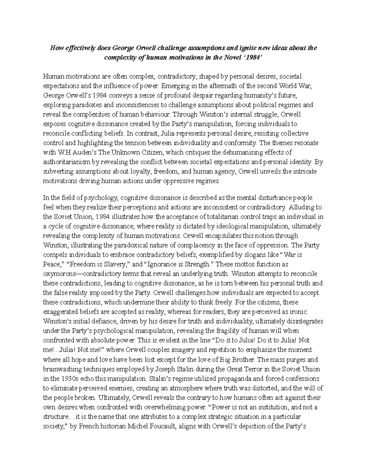 1984 essay + The Unknown Citizen as the related text - How effectively ...