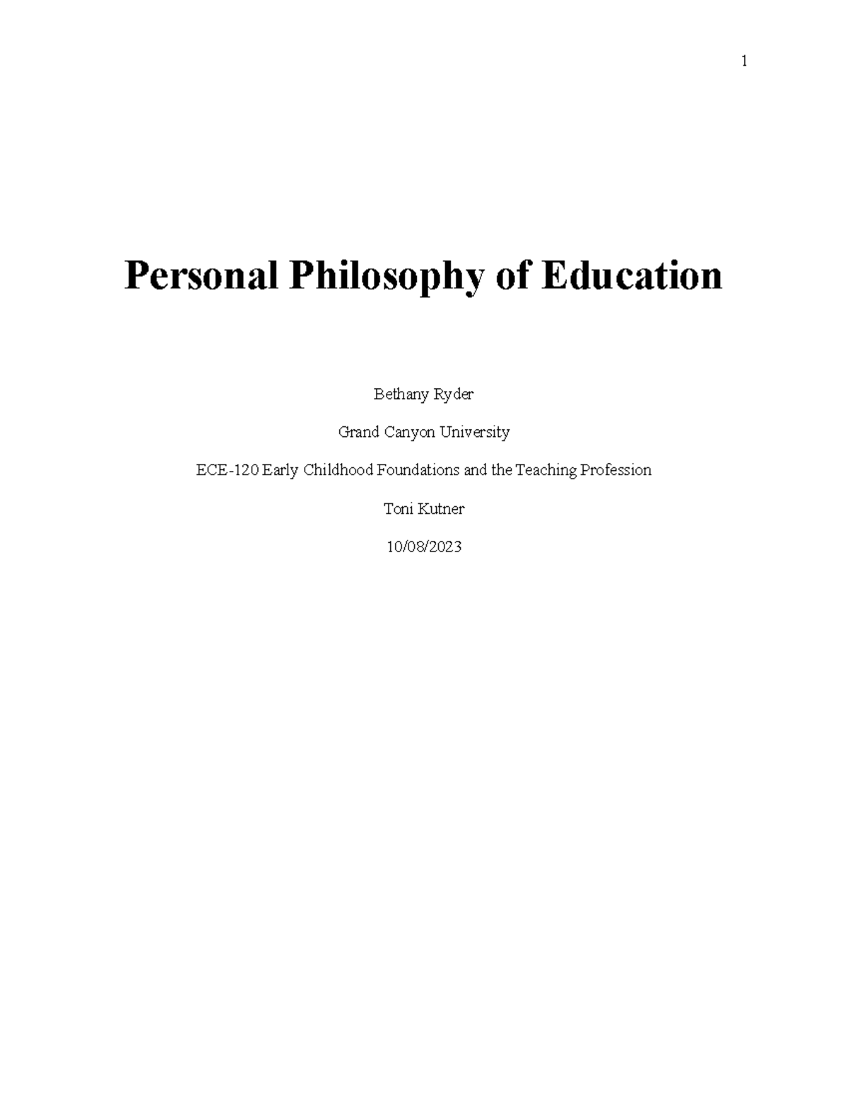 ECE-120 Personal Philosophy of Education Assignment Overview - Studocu
