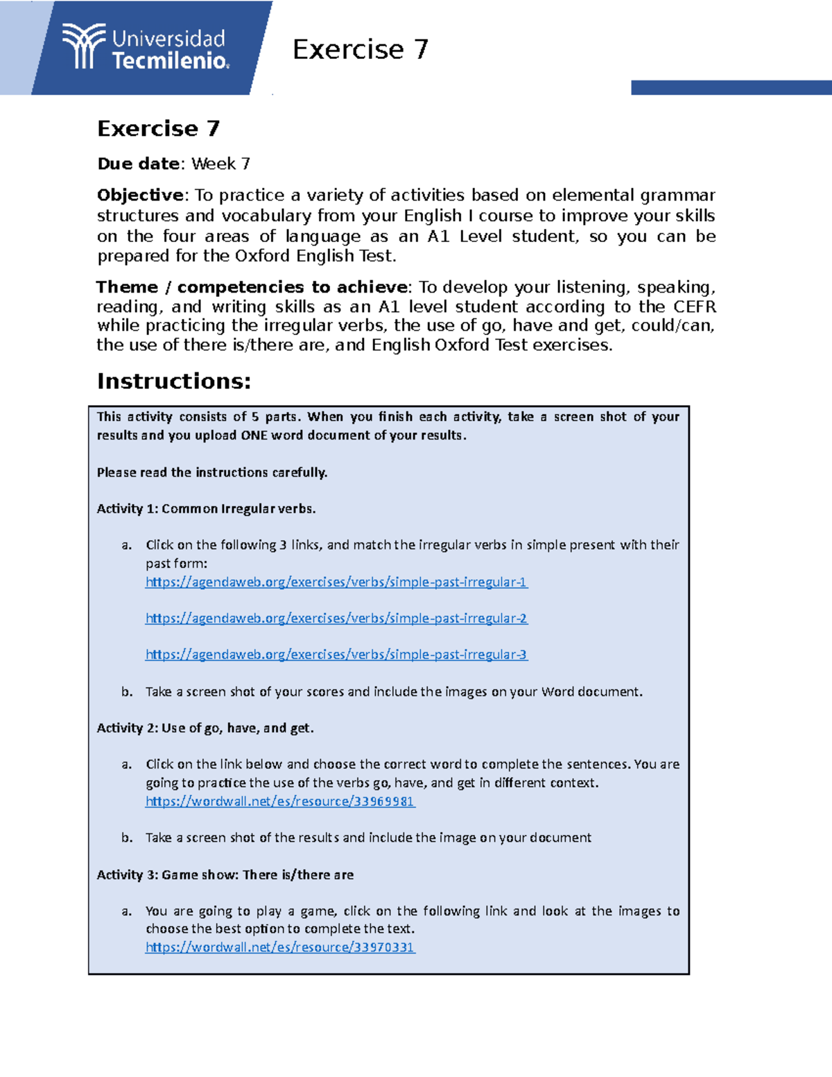 English I Exercise 7: A1 Grammar Skills Review for Oxford Test - Studocu