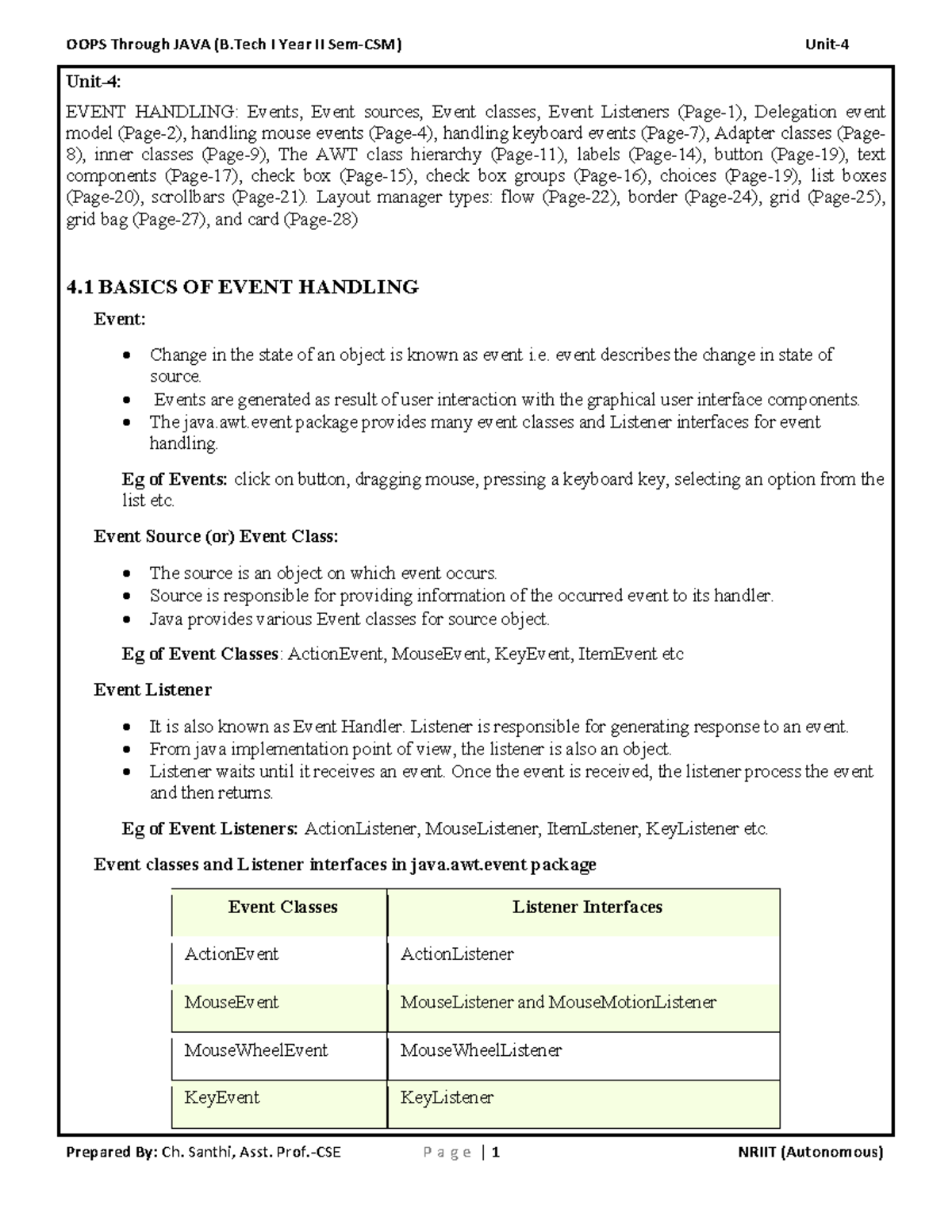 Java Unit-4: Event Handling and AWT Components Notes - Studocu