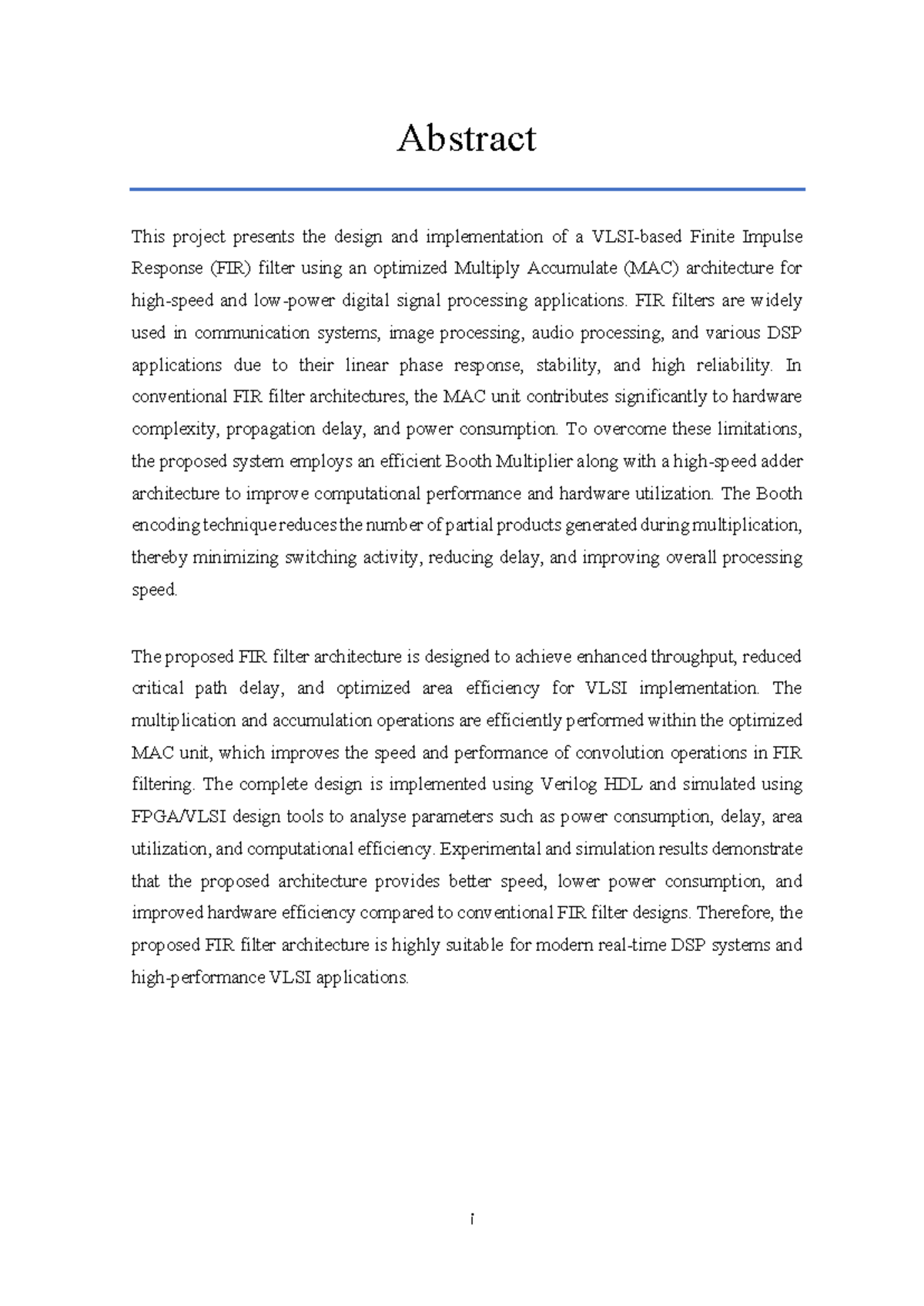 M3 - FIR Filter Design with Optimized MAC Architecture - Studocu