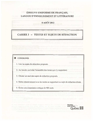 EUF 09 - EUF - ÉPREUVE UNIFORME DE FRANÇAIS, LANGUE ET LITTÉRATURE 9 ...