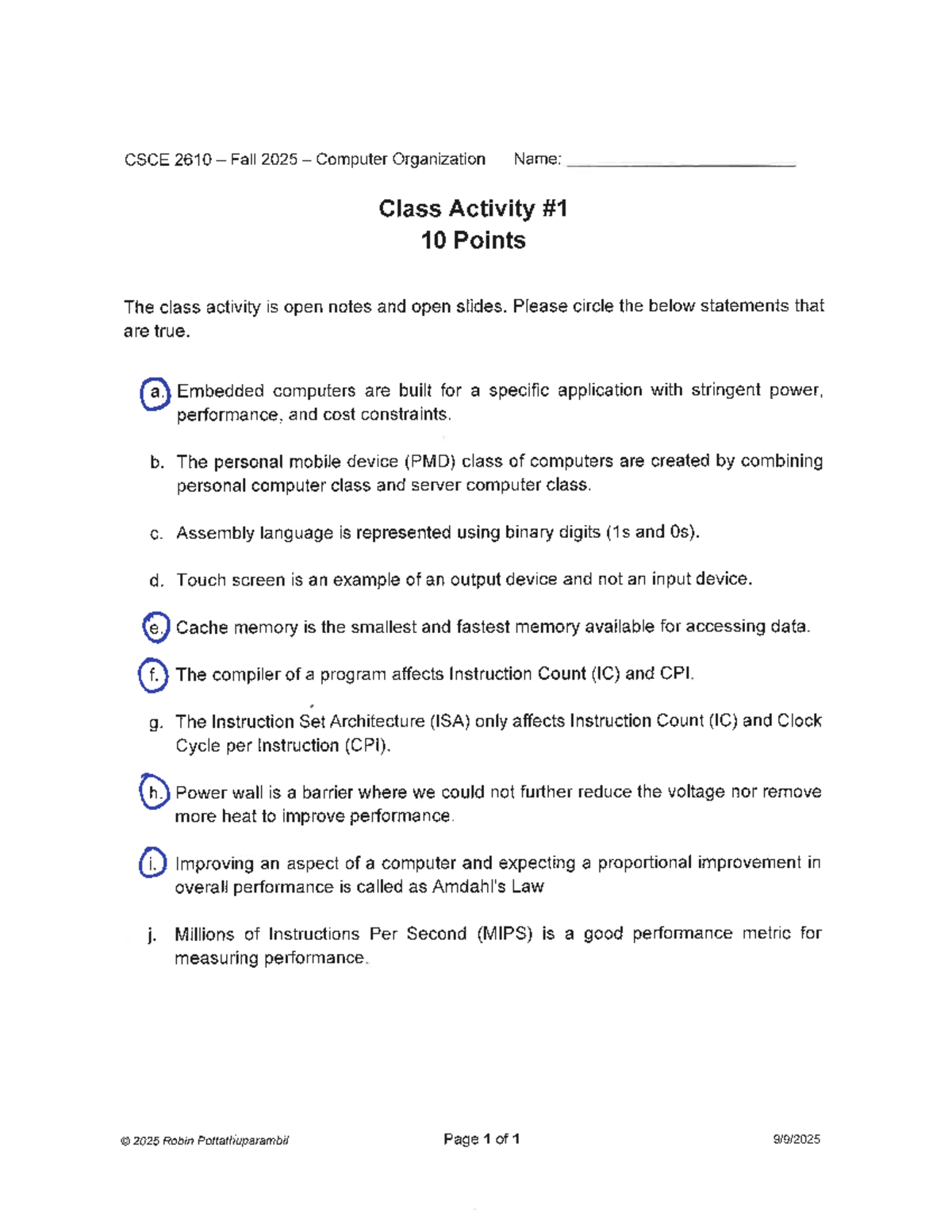 CSCE 2610 Fall 2025 Computer Organization Class Activity Analysis - Studocu