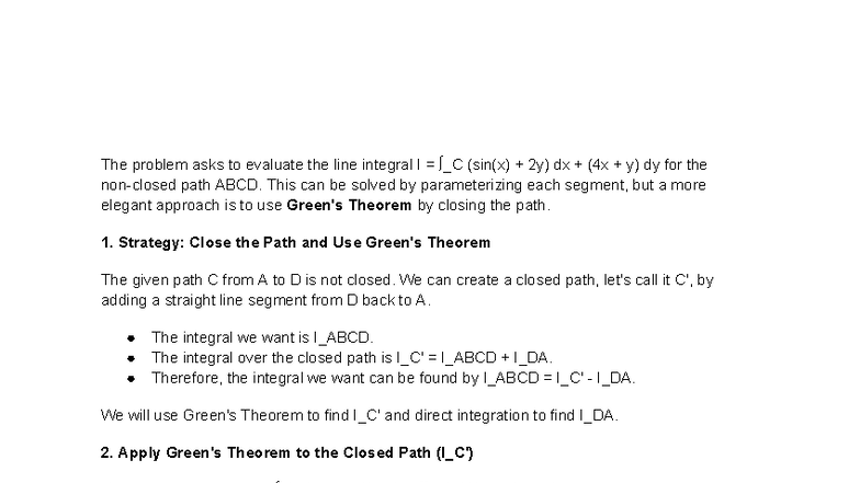 Worked Solution: Line Integral Using Green's Theorem (MATH 101) - Studocu