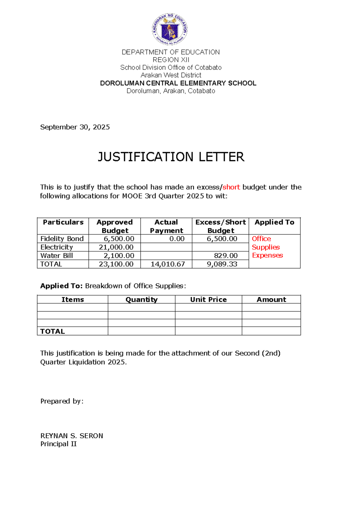 Justification Letters for MOOE Realignment - 2025 & 2024 - Studocu