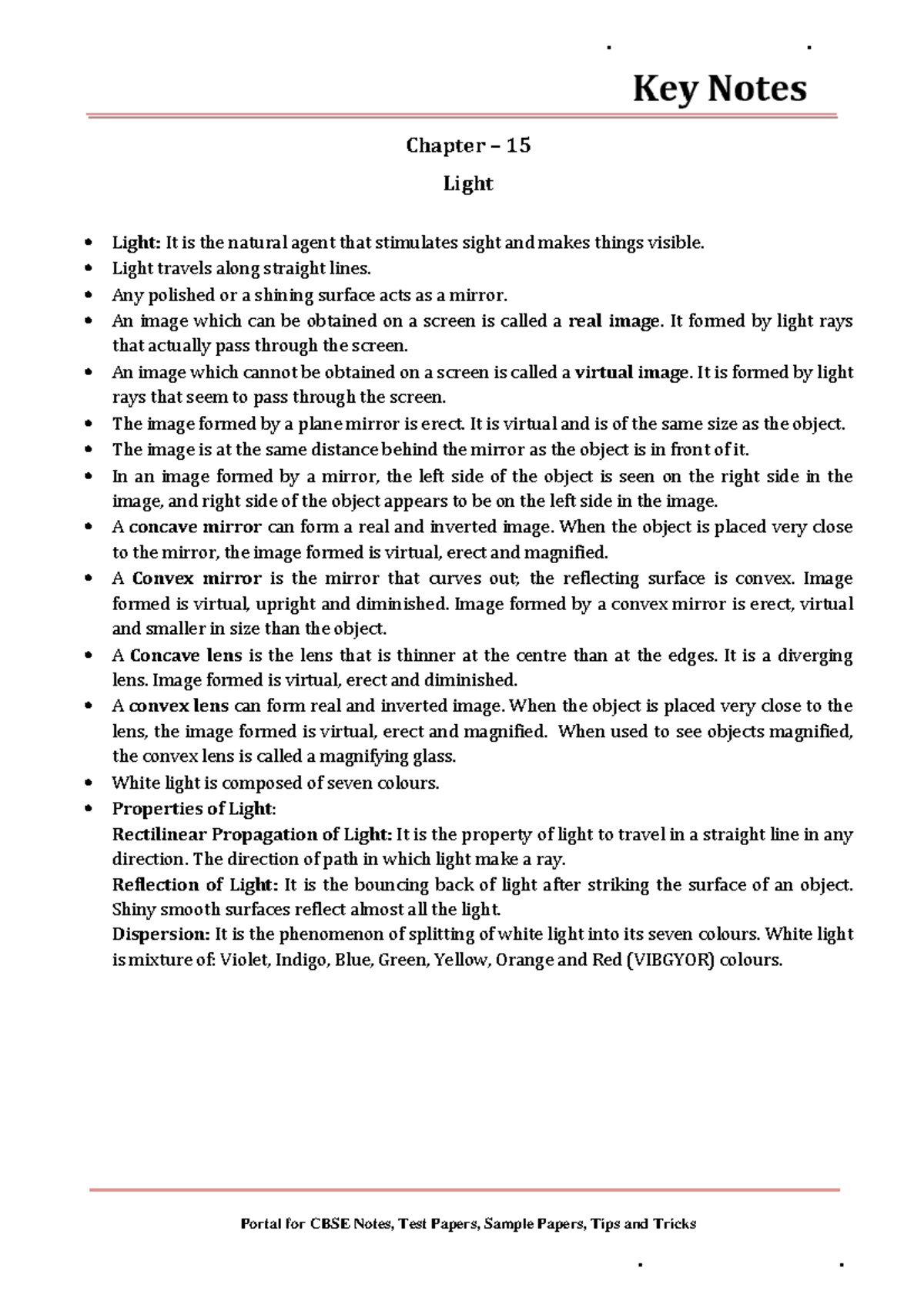 07 Science Key Notes - Chapter 15: Light Concepts and Principles - Studocu