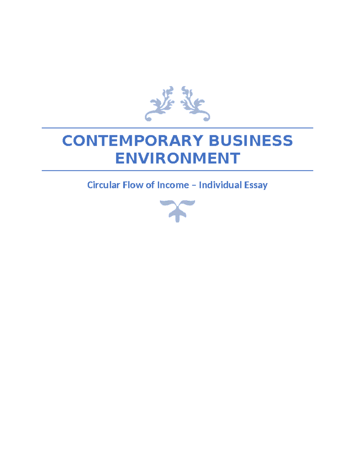 Contemporary Business Environment AS1: Circular Flow of Income Essay ...