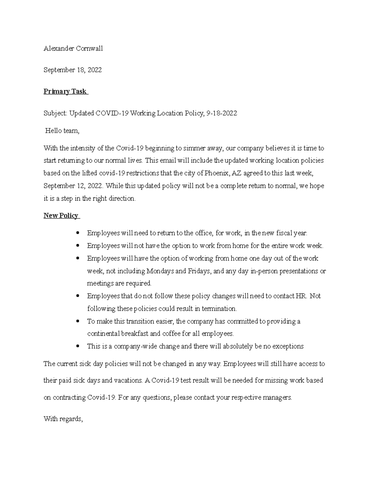 Updated COVID-19 Work Location Policy Communication - Sept 2022 - Studocu