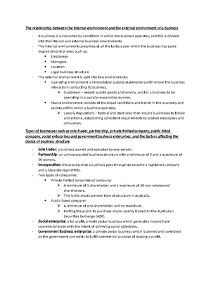 Year 11 Business Management Unit 1 Exam Revision Sheet - Year 11 ...