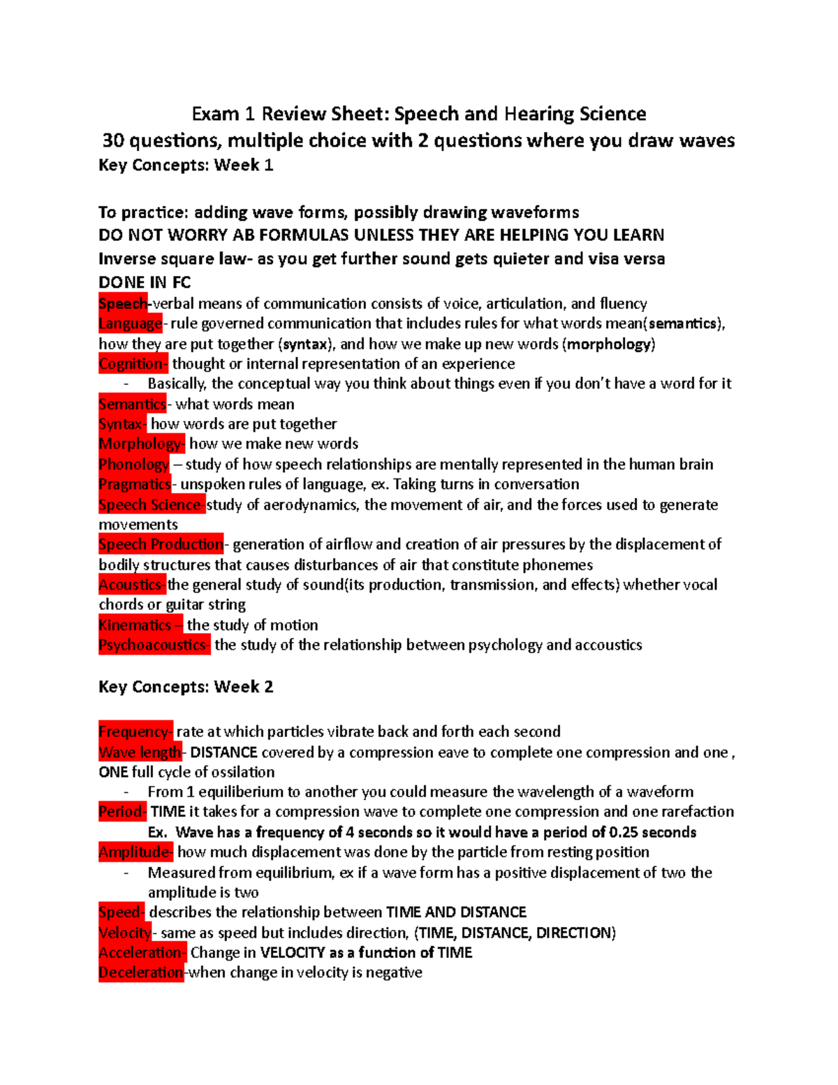 Exam 1 Review Sheet: Speech and Hearing Science (SH Sciences) - Studocu