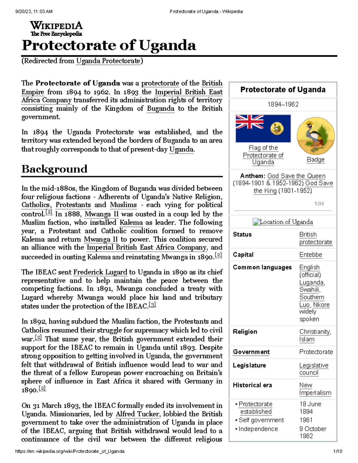 The British Protectorate of Uganda (1894-1962): Historical Overview ...