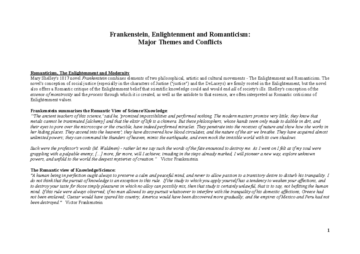 Frankenstein: Themes of Enlightenment & Romantic Critique in Literature ...