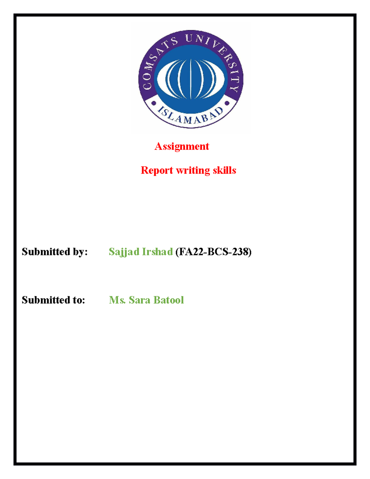 Assignment RWS(FA22-BCS - Assignment Report writing skills Submitted by ...
